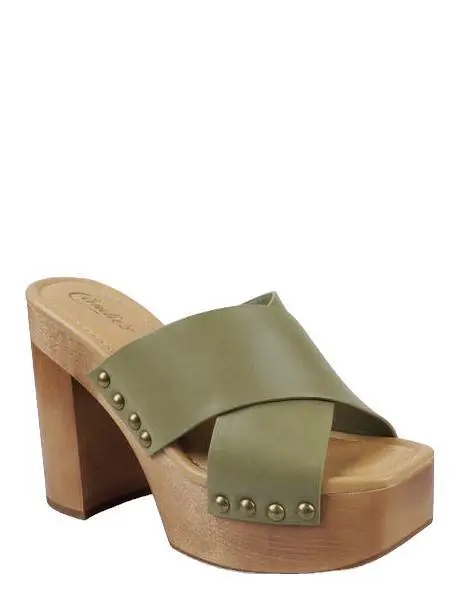 CANDIE'S Maggy Platform Slide Sandal - Green Leather