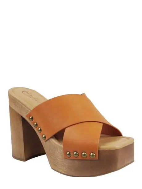 CANDIE'S Maggy Platform Slide Sandal - Mustard Leather