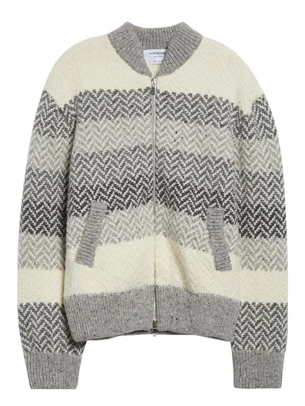 Thom Browne Stripe Herringbone Wool & Mohair Jacket - Tonal Grey