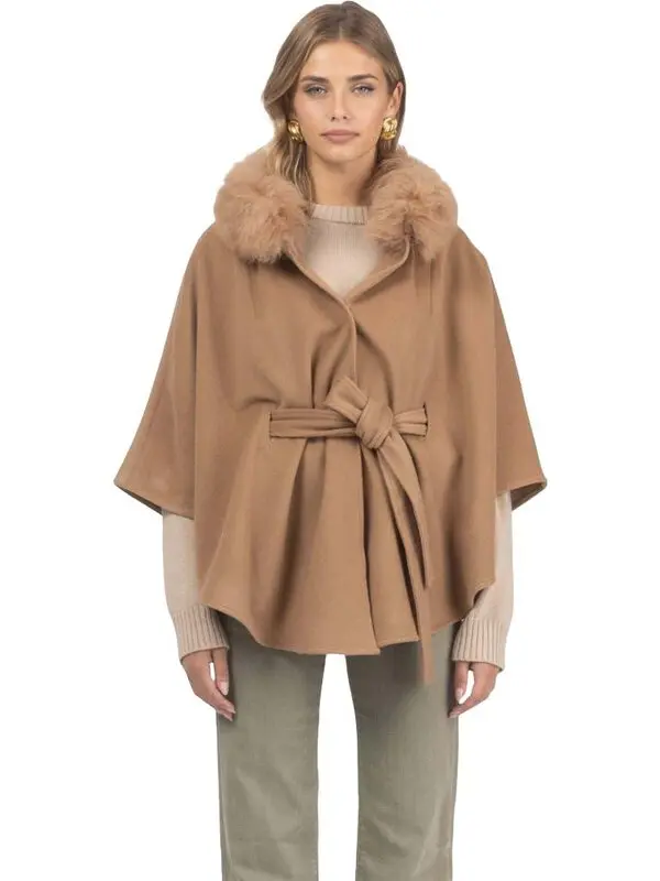 Gorski Wool Belted Cape - Camel