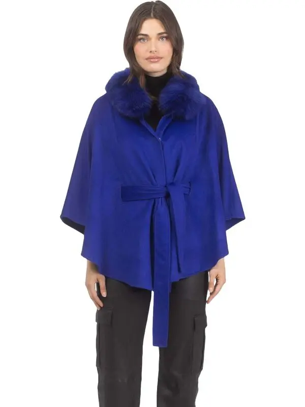 Gorski Wool Belted Cape - Cobalt Blue