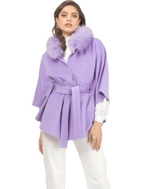 Gorski Wool Belted Cape - Lilac