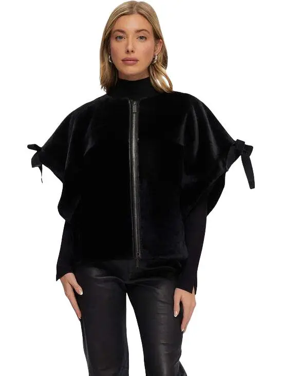 Gorski Genuine Shearling Short Sleeve Jacket - Black