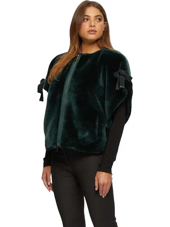 Gorski Genuine Shearling Short Sleeve Jacket - Emerald