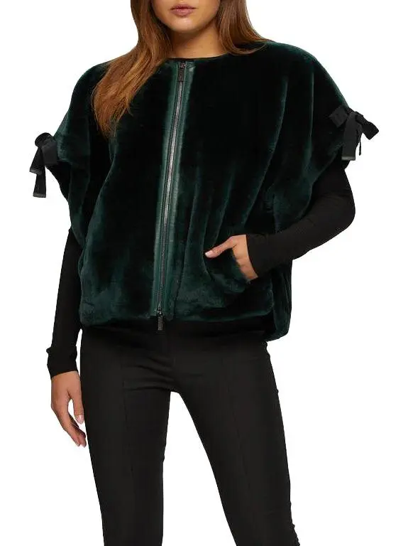 Gorski Genuine Shearling Short Sleeve Jacket - Emerald