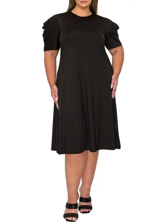 L I V D Aleyna Puff Sleeve A-line Dress - Black