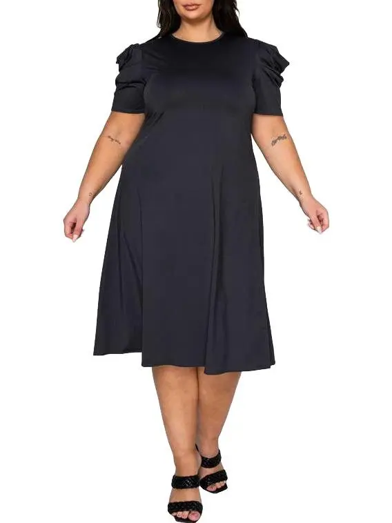 L I V D Aleyna Puff Sleeve A-line Dress - Charcoal