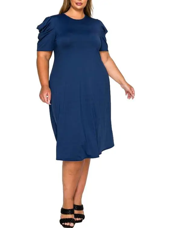 L I V D Aleyna Puff Sleeve A-line Dress - Navy