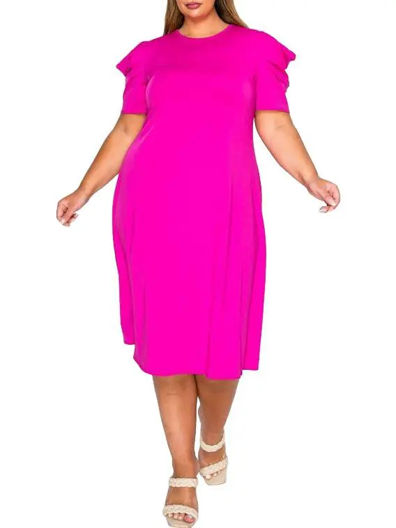 L I V D Aleyna Puff Sleeve A-line Dress - Neon Fuchsia