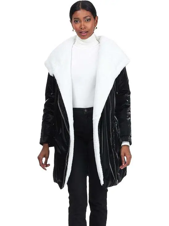 Gorski Quilted Parka With Shearling Trim - Black/white