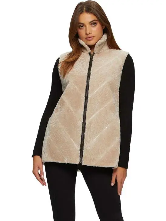 Gorski Reversible Chevron Genuine Shearling Vest - Beige/dark Brown