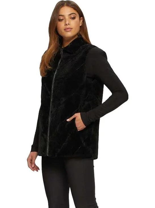 Gorski Reversible Chevron Genuine Shearling Vest - Black/black
