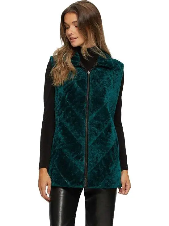 Gorski Reversible Chevron Genuine Shearling Vest - Emerald/black