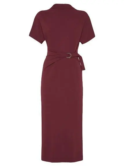 Brunello Cucinelli Wrap Belted Jersey Dress - Amaranth