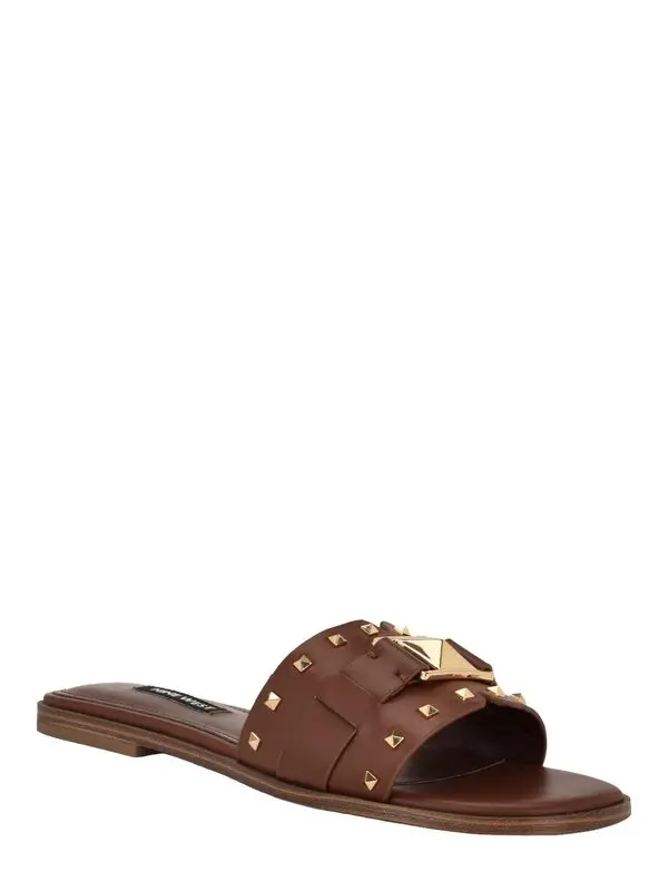 Nine West Griyen Studded Slide Sandal - Medium Brown 211