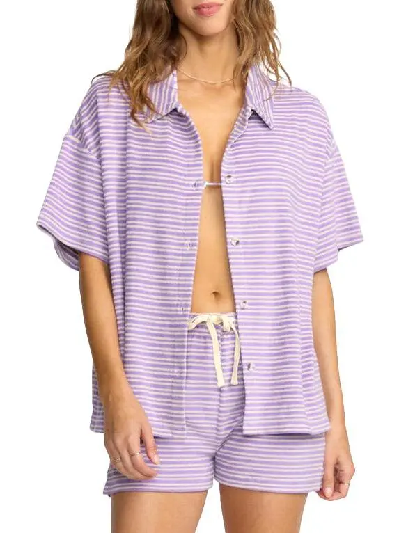 BILLABONG Josie Stripe Cotton Terry Cover-up Shirt - Purple Punch