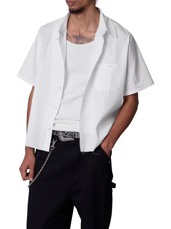 Mnml Short Sleeve Cotton Poplin Button-up Shirt - White