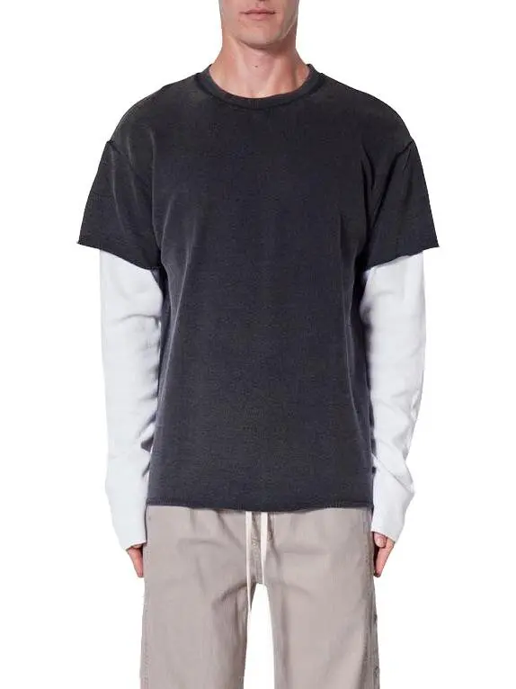 Mnml Cotton French Terry Layered Long Sleeve T-shirt - Washed Black
