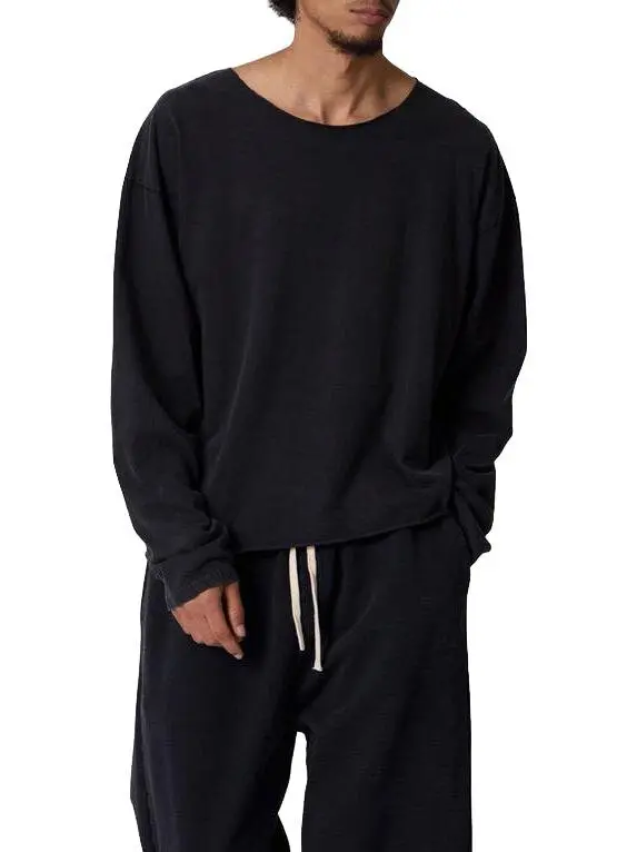 Mnml Raw Hem Oversize Long Sleeve T-shirt - Washed Black