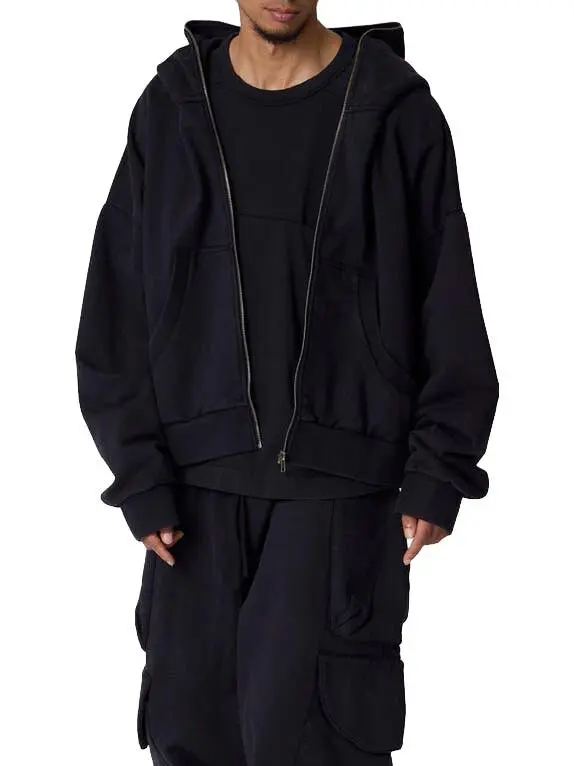 Mnml Oversize Zip Hoodie - Washed Black