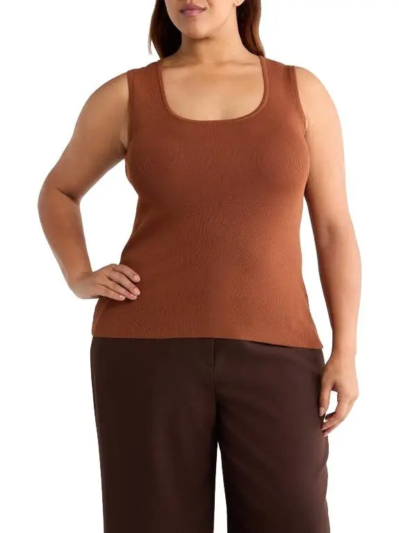 TAHARI ASL Sleeveless Scoop Neck Sweater Tank - Tawny
