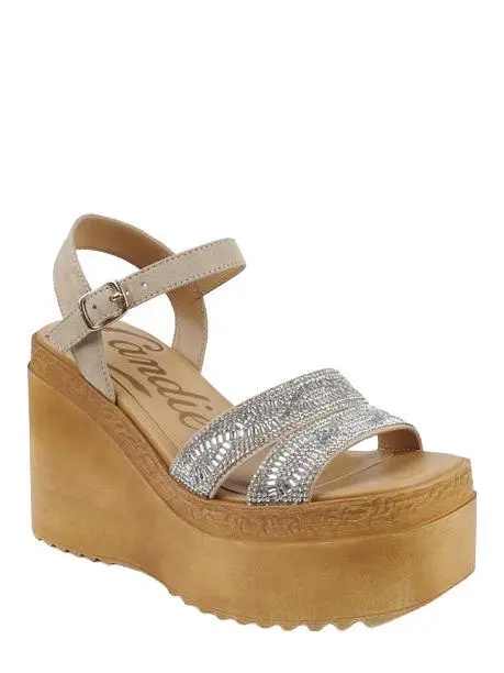 CANDIE'S Cuna Ankle Strap Platform Wedge Sandal - Nude Sudte