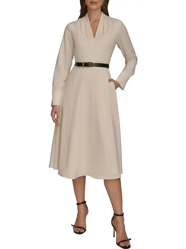 Donna Karan New York Long Sleeve Belted Satin Midi Dress - Pristine