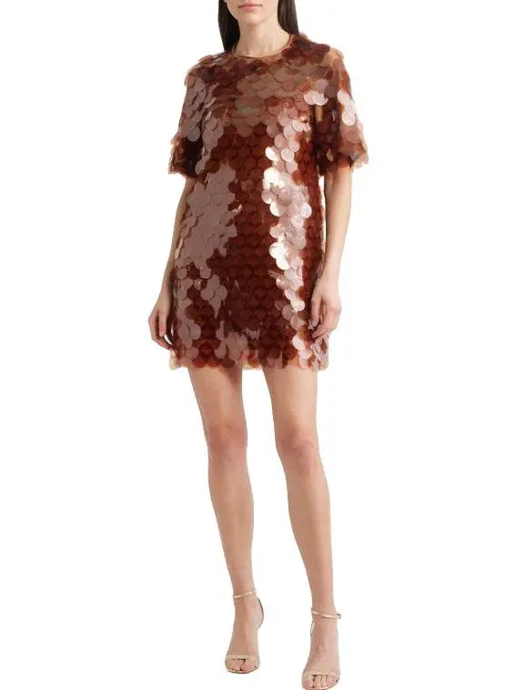 Saylor Stara Paillette Mini Dress - Chocolate