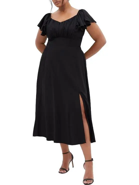 City Chic Alisa Tie Front Dress - Black