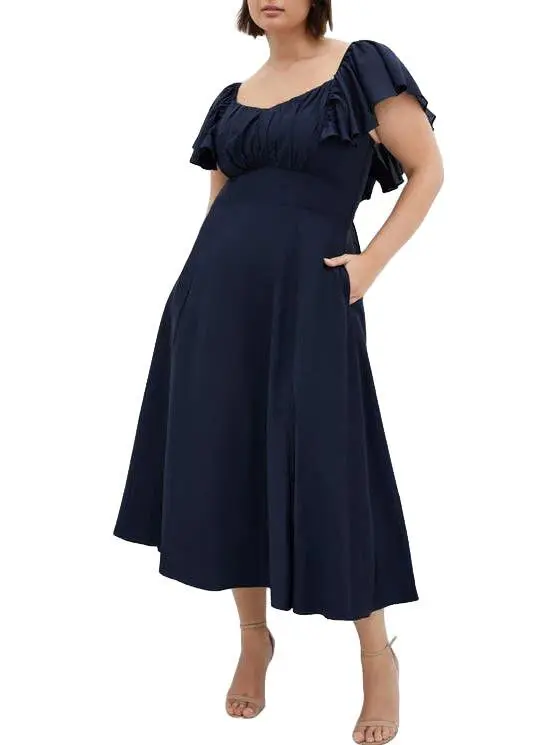 City Chic Alisa Tie Front Dress - French Navy