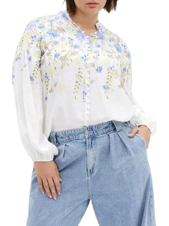 City Chic Lilliana Satin Shirt - Meadow Ivory