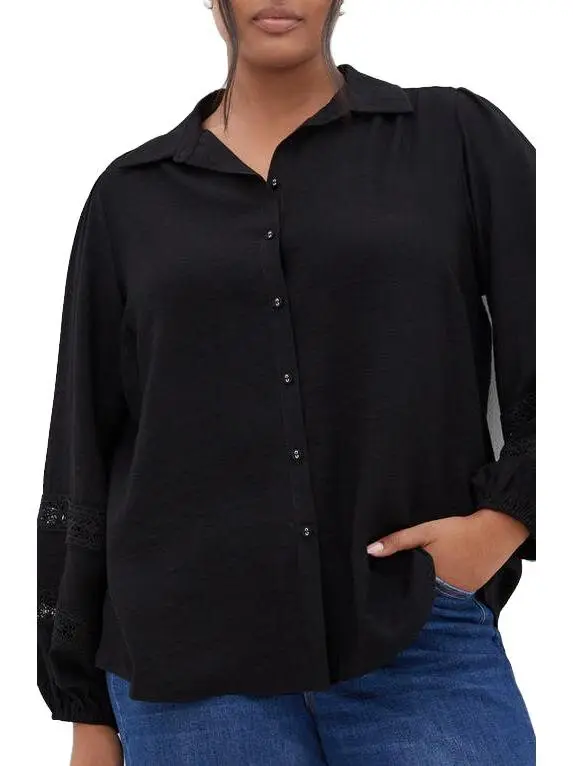 City Chic Deanna Lace Trim Shirt - Black