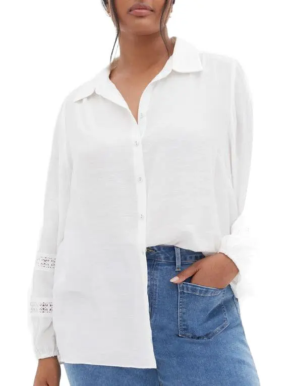 City Chic Deanna Lace Trim Shirt - Ivory