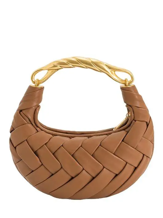 Jw Pei Orla Woven Faux Leather Clutch - Brown Leather With Gold