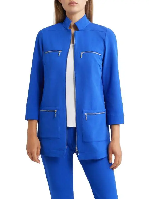Ming Wang Deco Stretch Crepe Utility Jacket - Sapphire Sea
