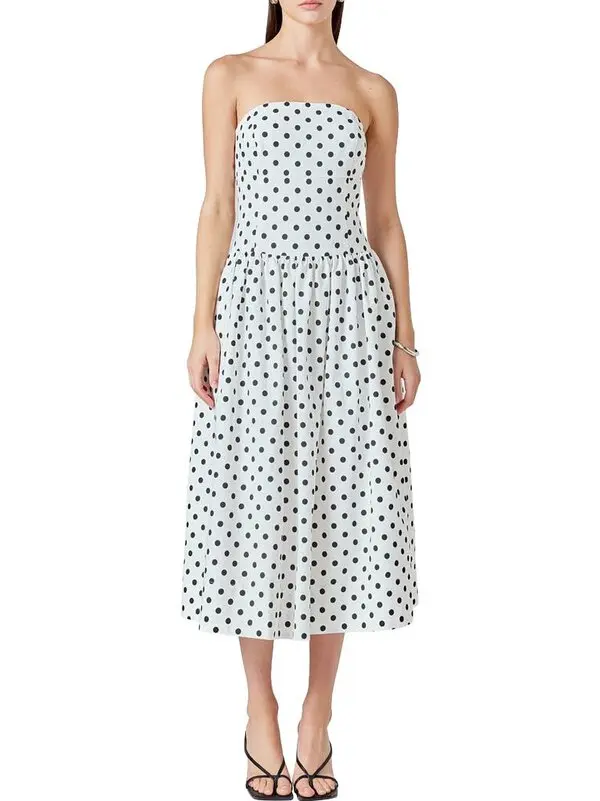 Endless Rose Polka Dot Strapless A-line Dress - White/black