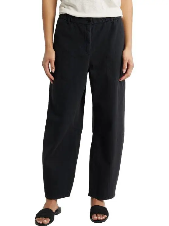 Eileen Fisher Organic Cotton Ankle Barrel Leg Pants - Washed Black