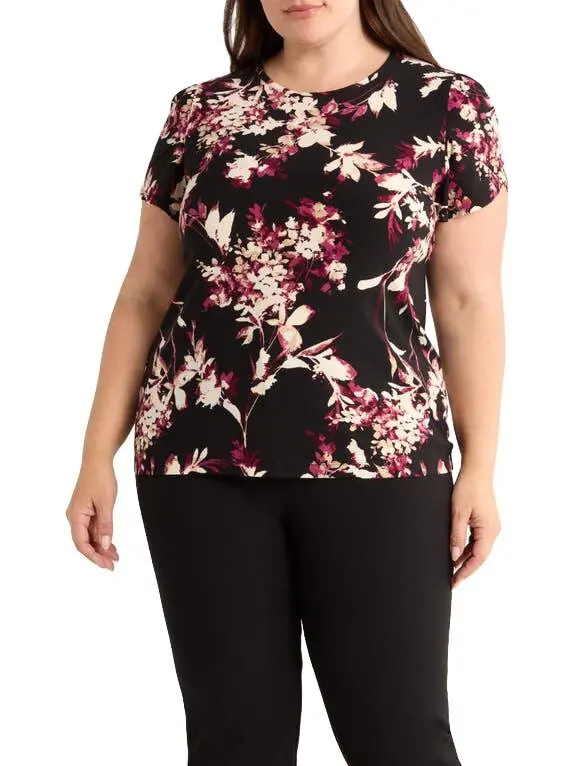 Anne Klein Printed Short Sleeve Top - Anne Black/chianti Multi