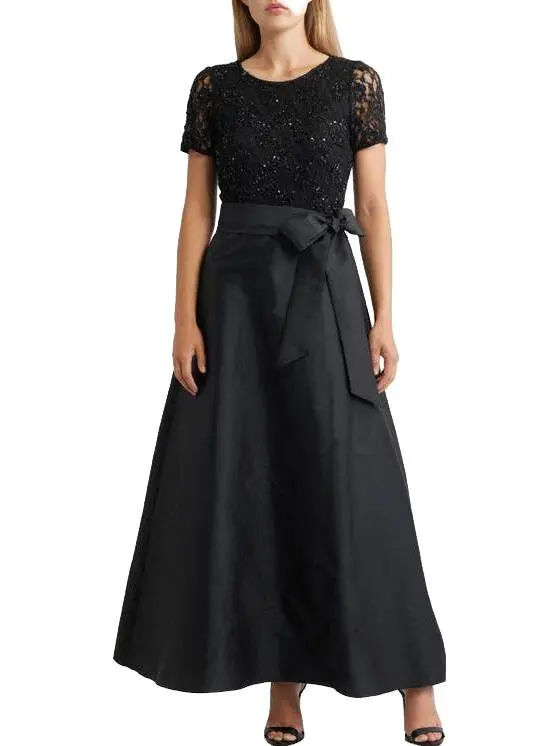 Pisarro Nights Lace & Taffeta Gown - Black
