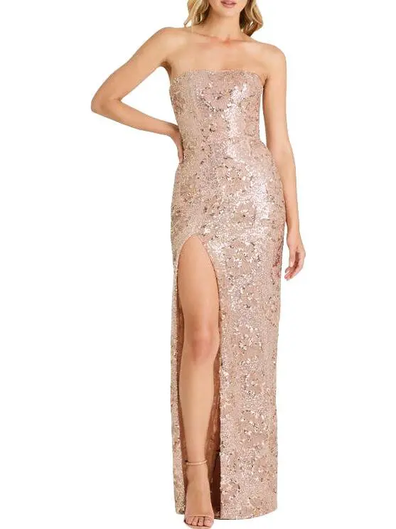 HELSI Lola Sequin Strapless Gown - Champagne/gold