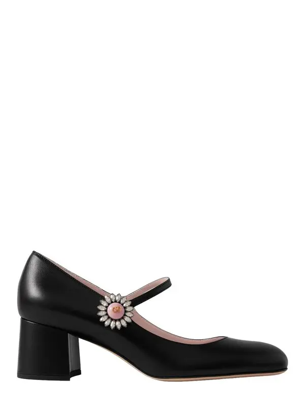 Valentino Garavani 55 Embellished Leather Mary Jane Pumps - Black