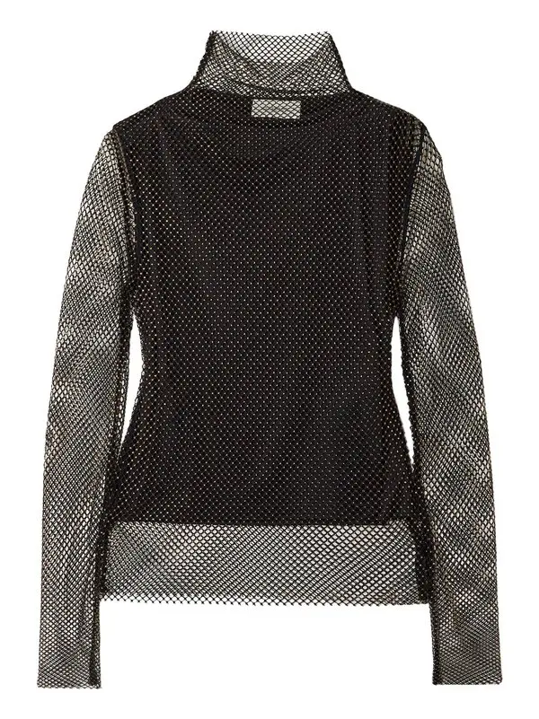 Sportmax Gerrarda Crystal-embellished Mesh Turtleneck Top - Black