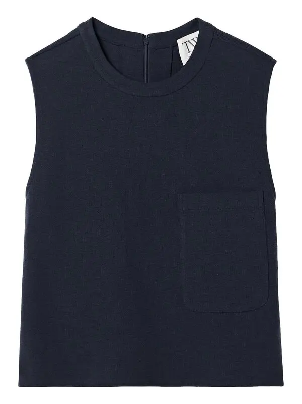 TWP Cropped French Wool-blend Terry Tank - Blue