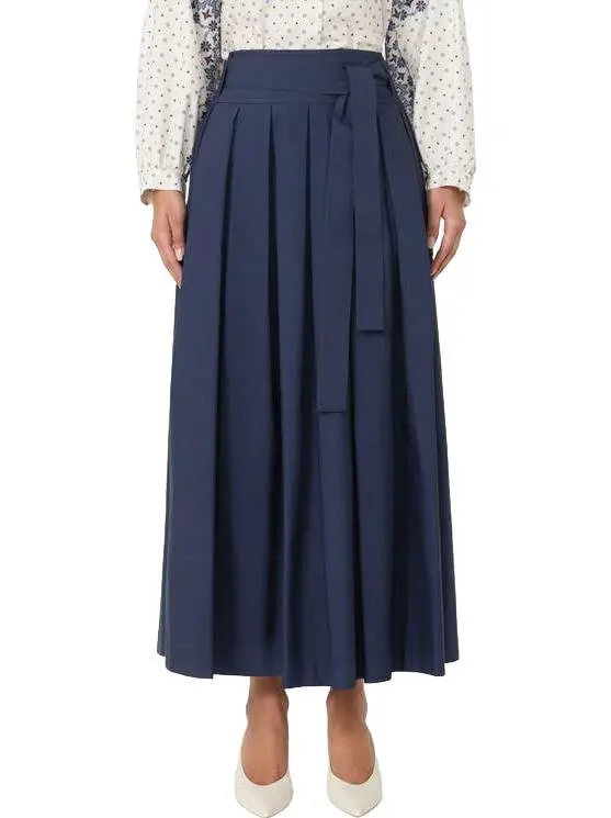 Max Mara Agiate Tie Waist Cotton Skirt - Navy