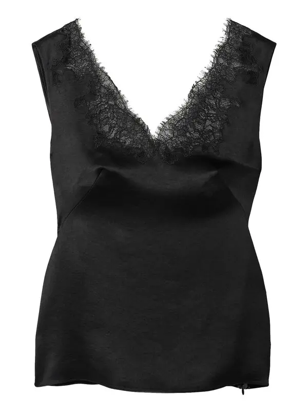 Alexander McQueen Lace-trimmed Hammered-satin Camisole - Black