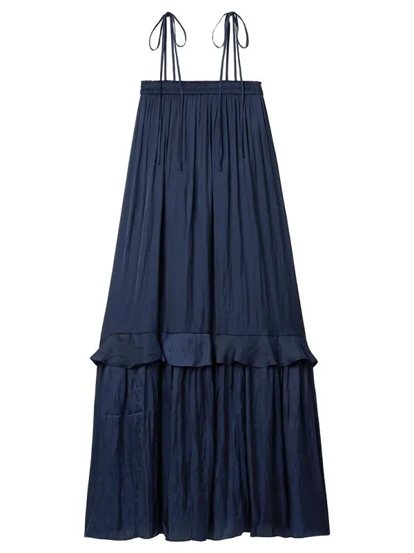 LA LIGNE Fleur Ruffled Crinkled-satin Maxi Dress - Blue
