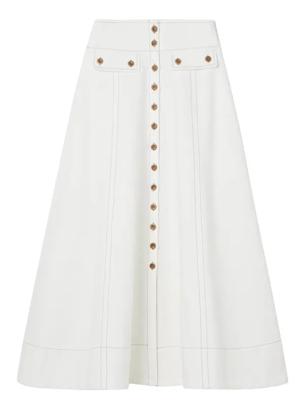 Maison Mayle Paneled Denim Midi Skirt - Ivory