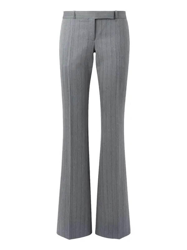 Alexander McQueen Striped Herringbone Wool Flared Pants - Gray