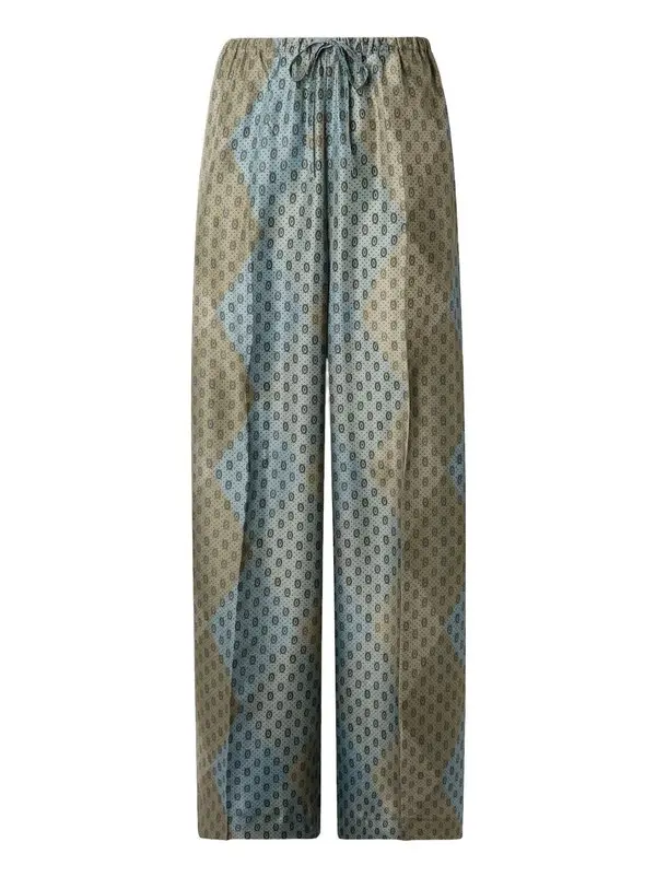 Dries Van Noten Printed Silk-habotai Straight-leg Pants - Blue
