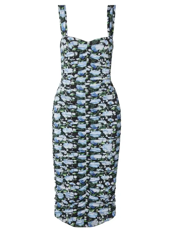 Carolina Herrera Ruched Floral-print Midi Dress - Blue